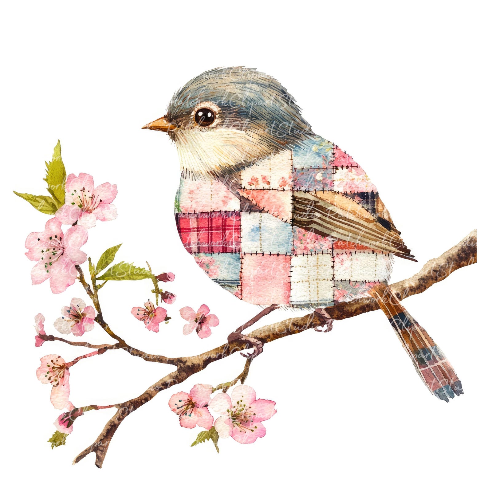 10 Spring Bird Clipart Bundle, PNG & JPG, Printable Patchwork Bird ...