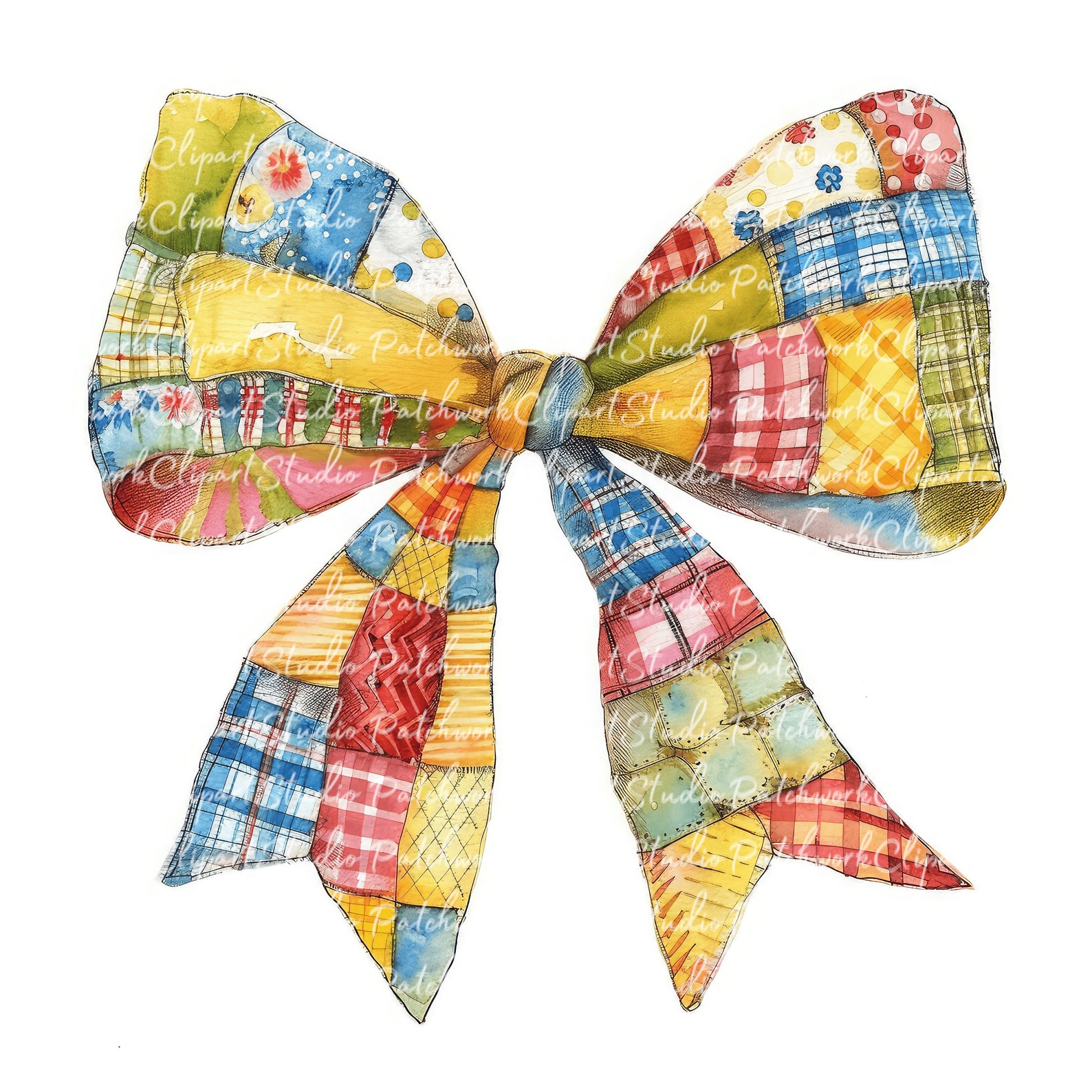 10 Bows Clipart Bundle, PNG & JPG, Printable Patchwork Bow ...