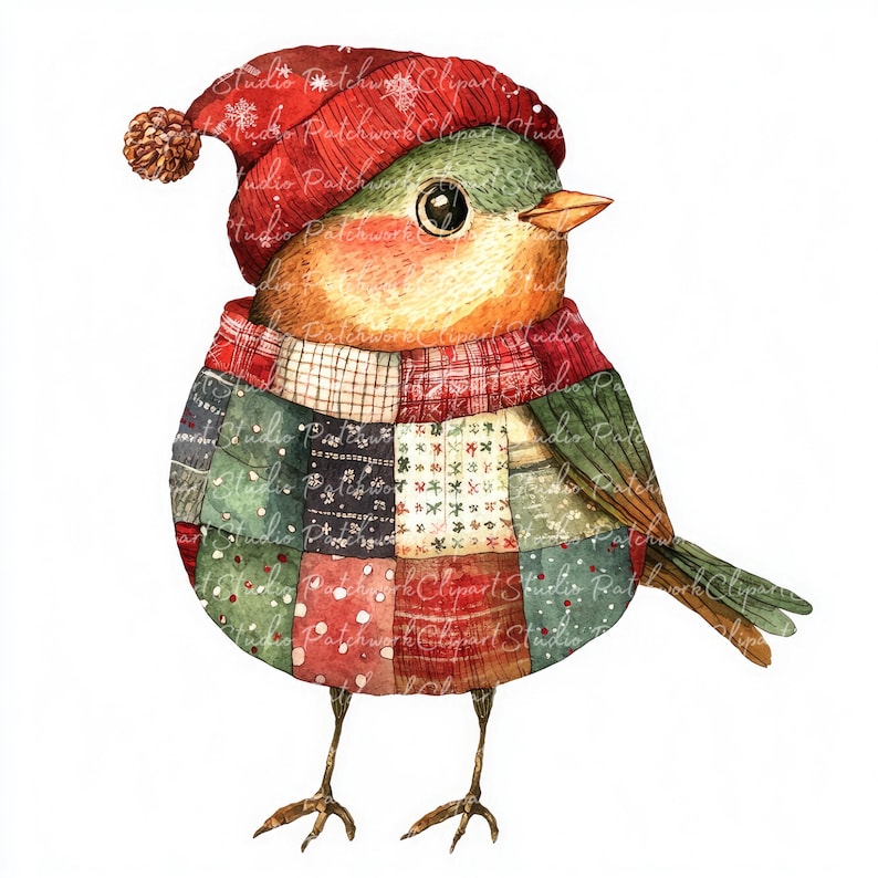 10 Christmas Robin Clipart Bundle, PNG & JPG, Printable Patchwork ...