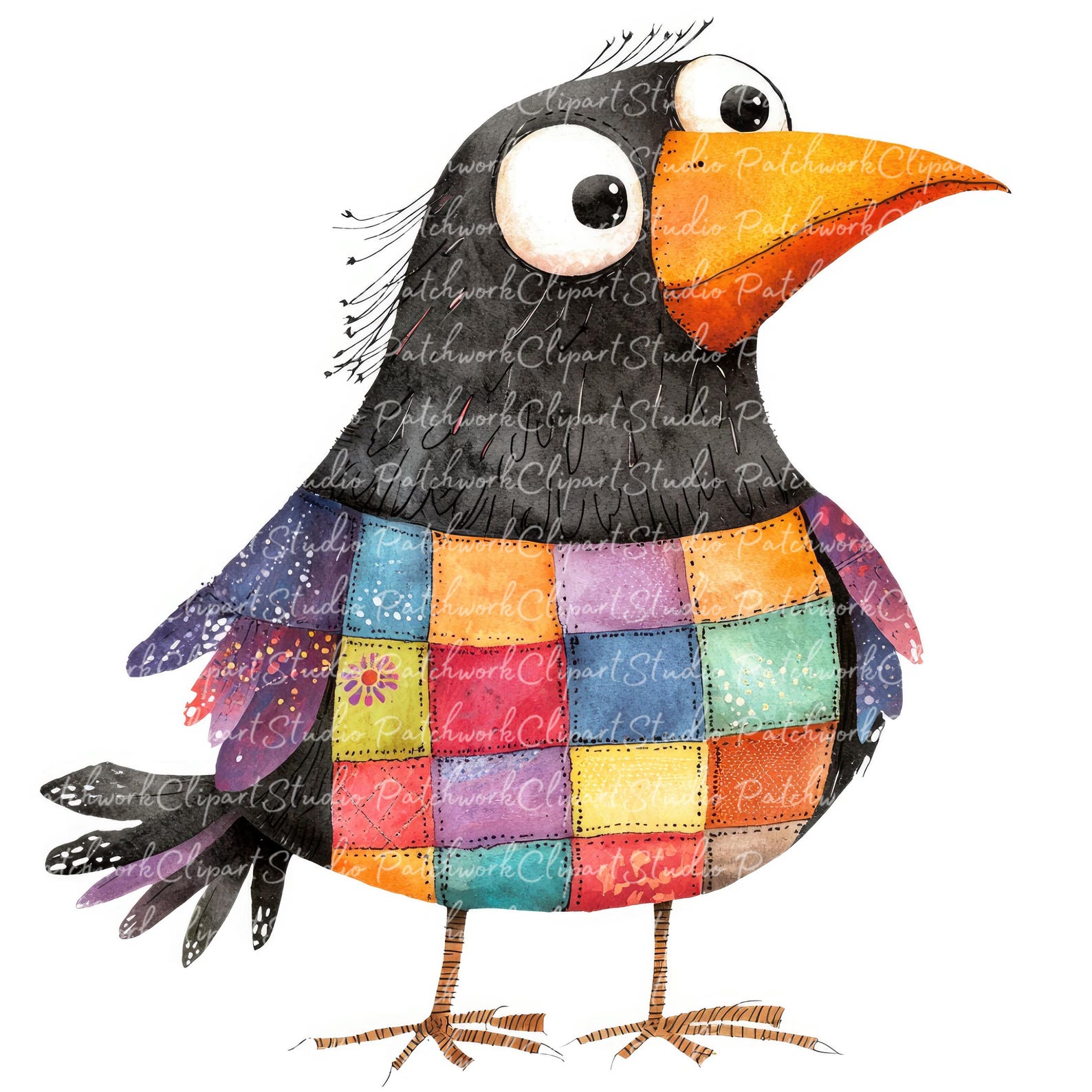 10 Colorful Crow Clipart Bundle, PNG & JPG, Printable Patchwork, Black ...