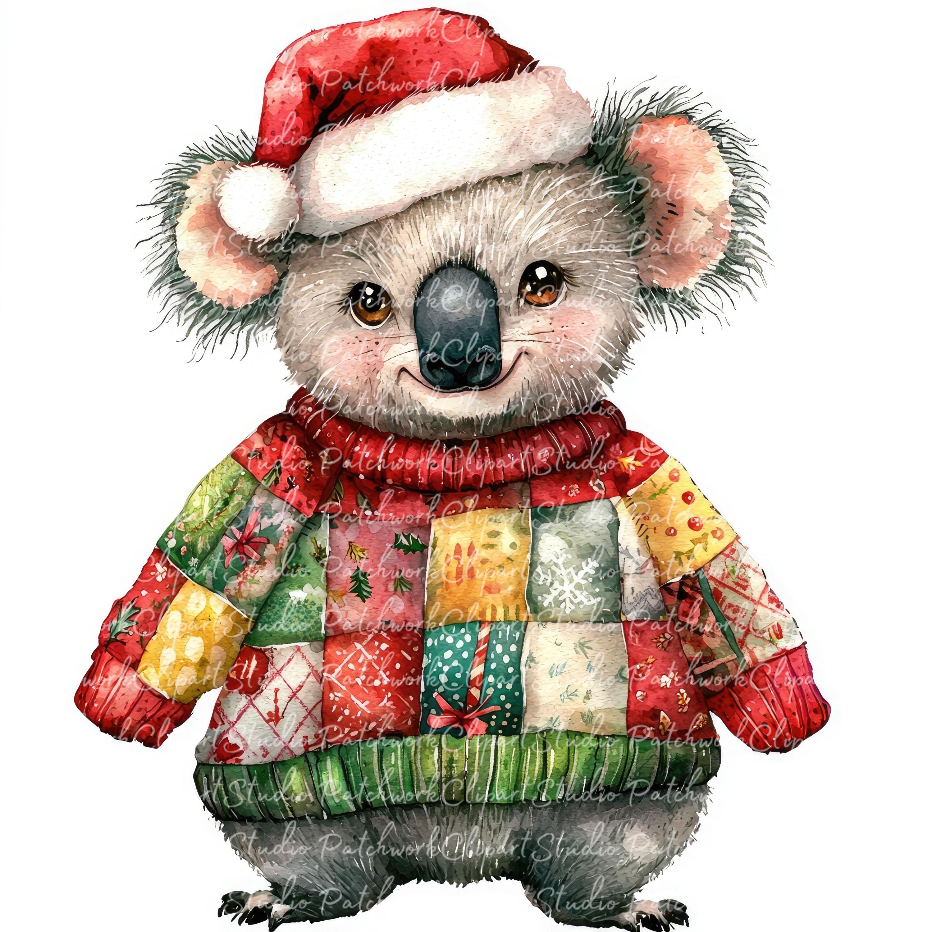 10 Christmas Koala Clipart Bundle, PNG & JPG, Printable Patchwork, XMAS ...