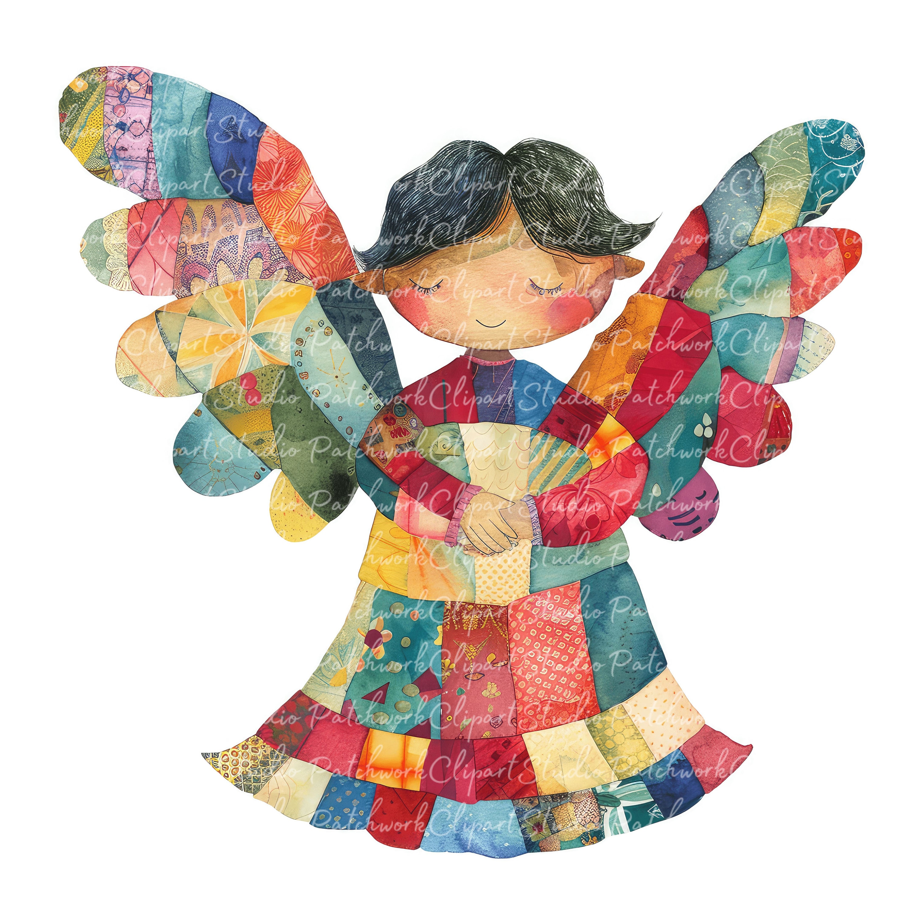 10 Angels Clipart Bundle, PNG & JPG, Printable Patchwork Angel ...
