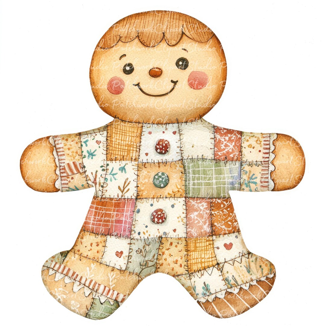 10 Gingerbread Man Clipart Bundle, PNG & JPG, Printable Patchwork ...
