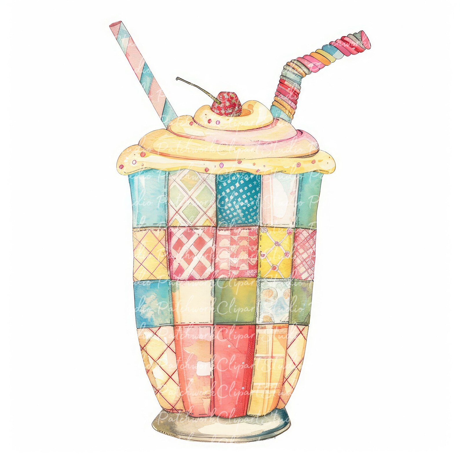 10 Milkshakes Clipart Bundle, PNG & JPG, Printable Patchwork Milkshake ...