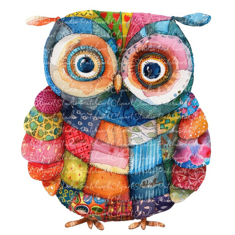10 Owl Clipart Bundle, PNG & JPG, Printable Patchwork Owls, Illustrations, Digital Download ...