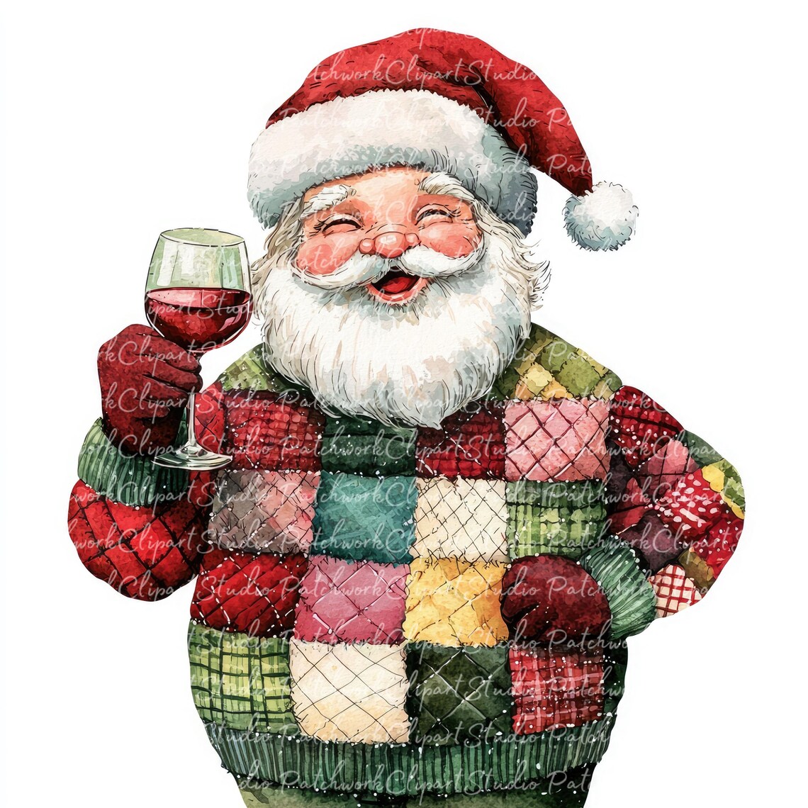 10 Santa Claus With Wine Clipart Bundle, PNG & JPG, Printable Patchwork ...