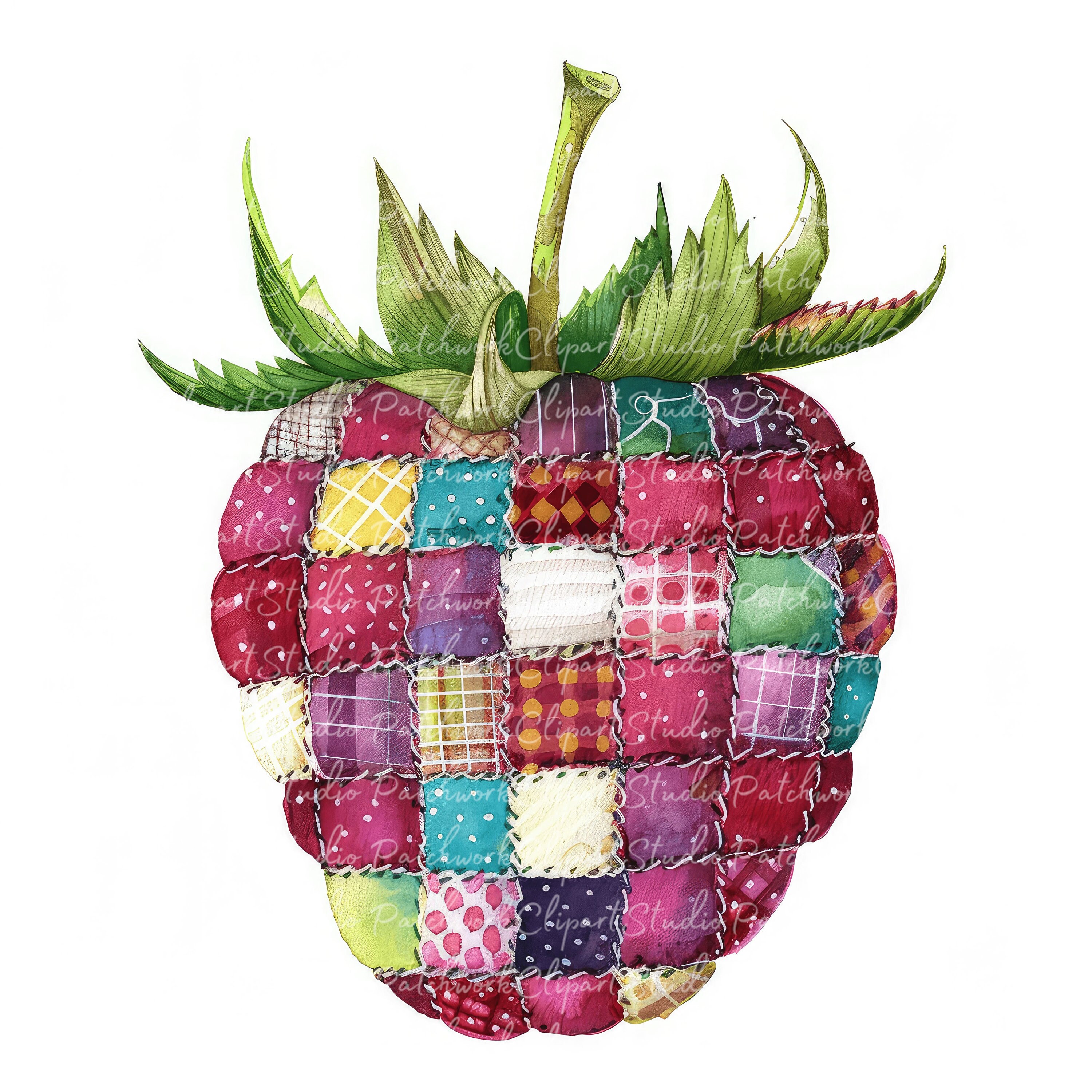10 Raspberries Clipart Bundle, PNG & JPG, Printable Patchwork Raspberry ...