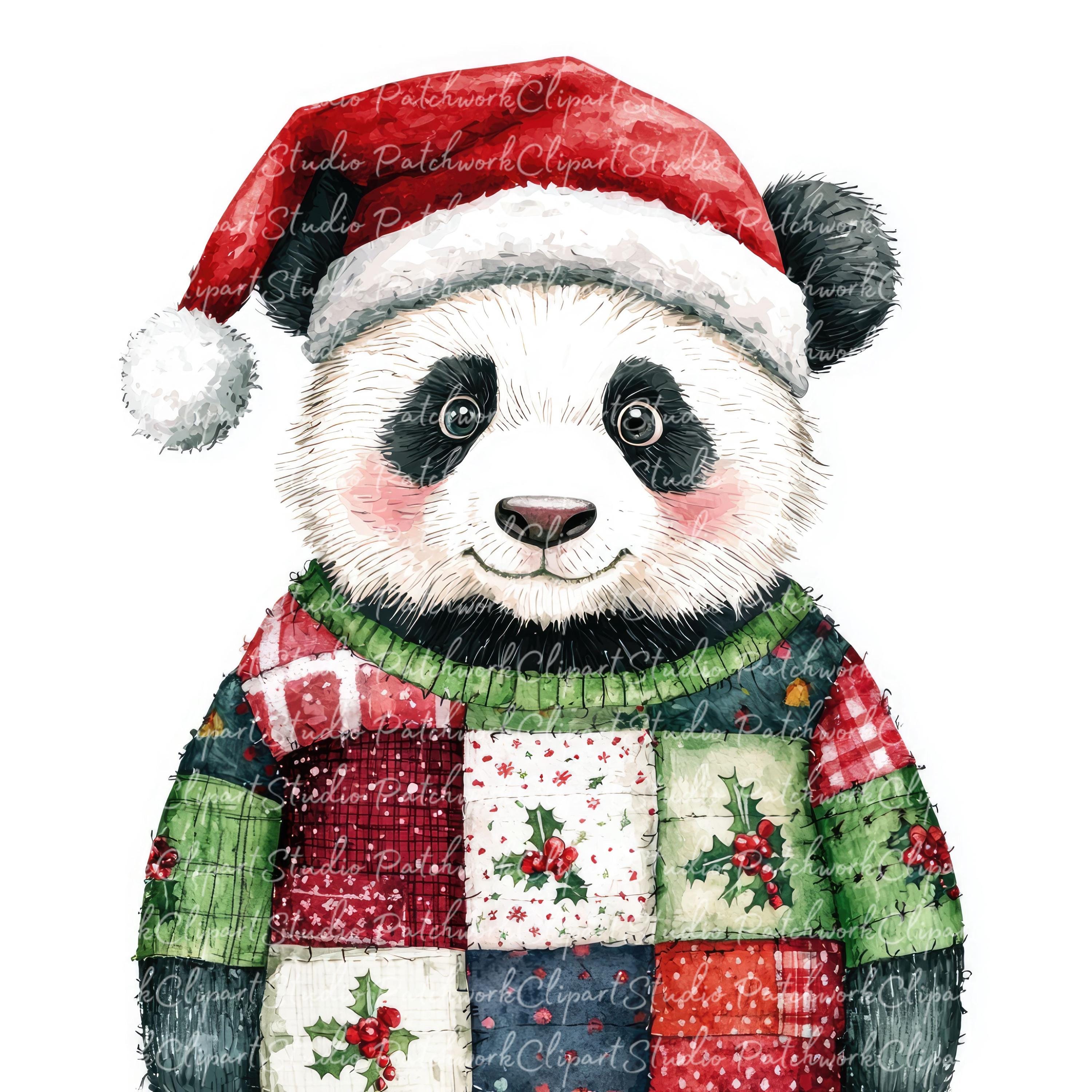 10 Christmas Panda Clipart Bundle, PNG & JPG, Printable Patchwork, XMAS ...