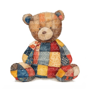 10 Teddybear Clipart Bundle, PNG & JPG, Printable Patchwork Teddy ...