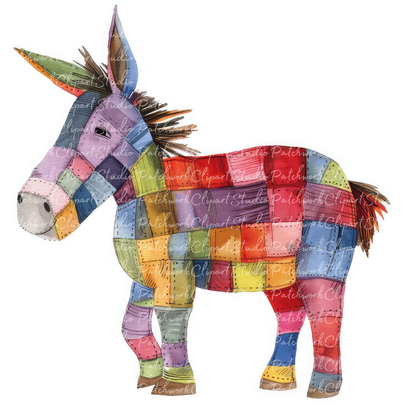 10 Donkeys Clipart Bundle, PNG & JPG, Printable Patchwork Donkey ...