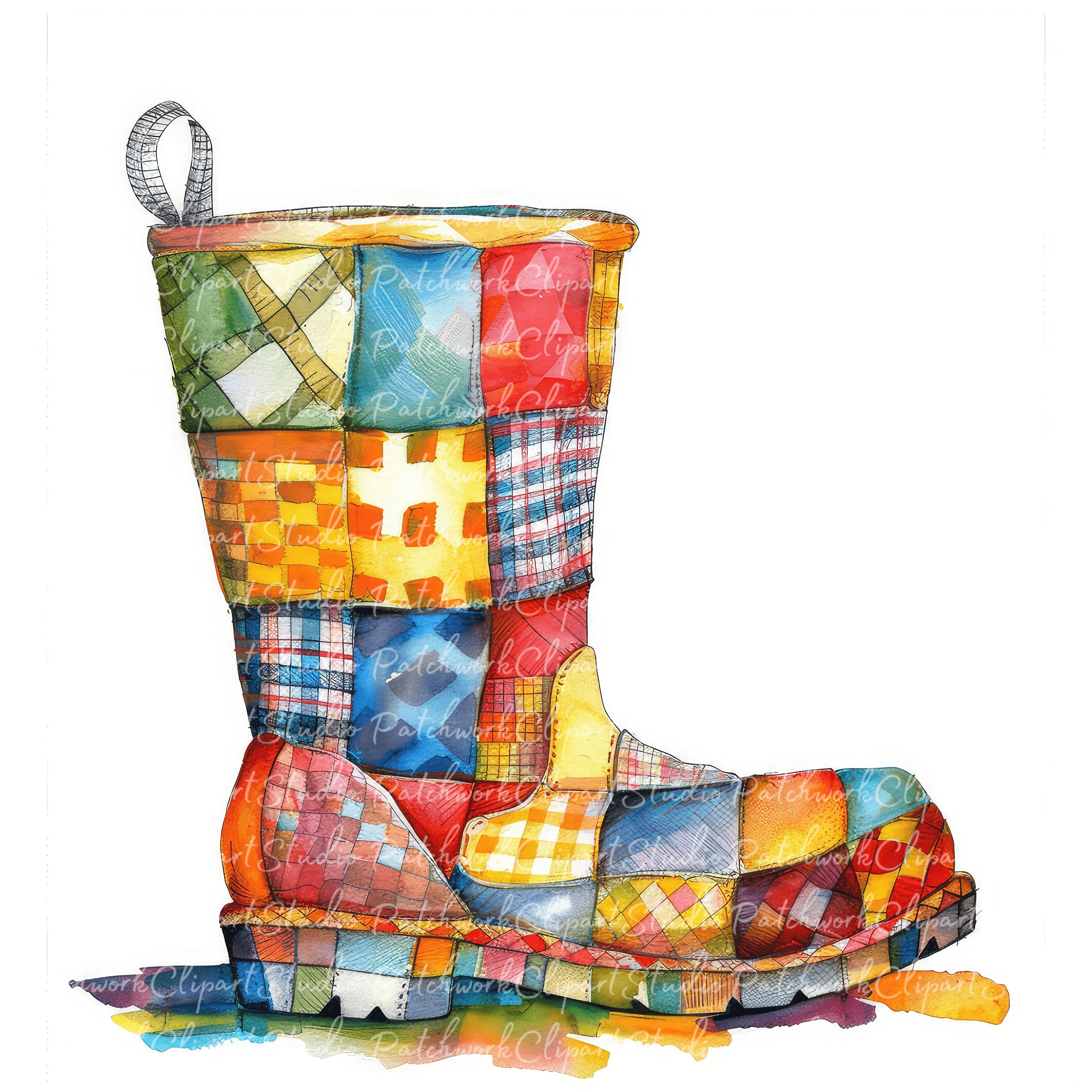 10 Rainboots Clipart Bundle, PNG & JPG, Printable Patchwork Rain Boots ...