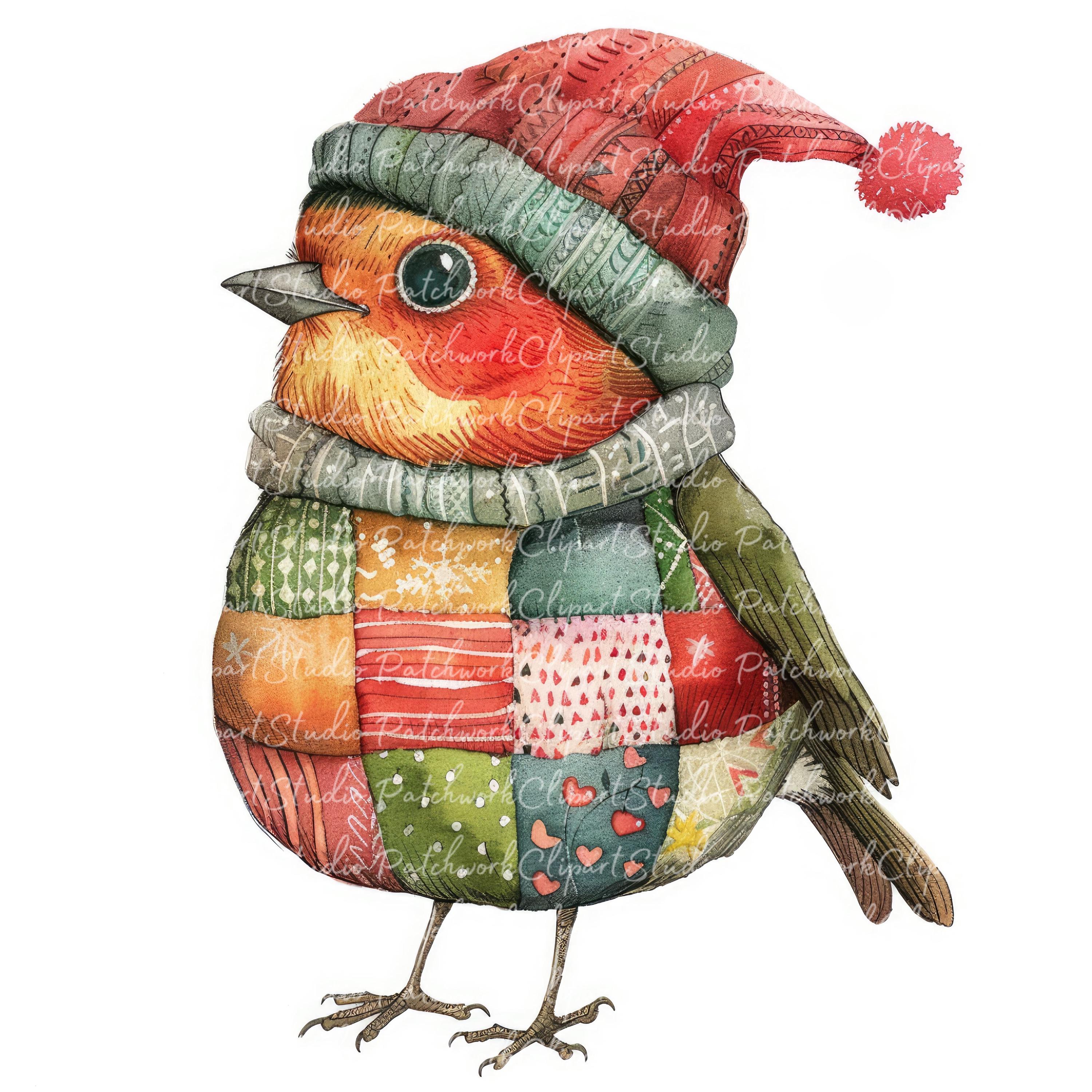 10 Christmas Robin Clipart Bundle, PNG & JPG, Printable Patchwork ...