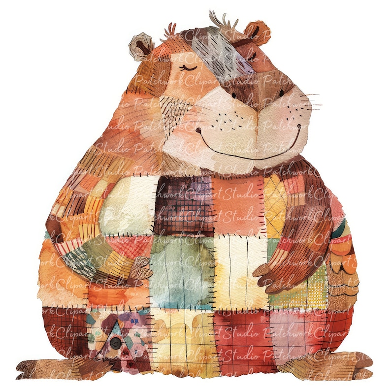10 Capybaras Clipart Bundle, PNG & JPG, Printable Patchwork Capybara ...