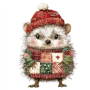 10 Christmas Hedgehog Clipart Bundle, PNG & JPG, Printable Patchwork ...