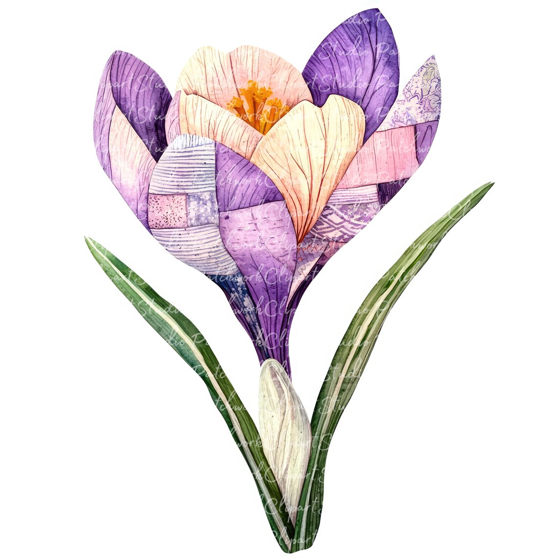 10 Crocus Flower Clipart Bundle, PNG & JPG, Printable Patchwork ...