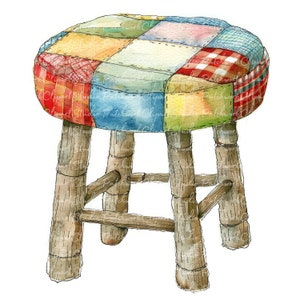 10 Stools Clipart Bundle, PNG & JPG, Printable Patchwork Stool, Illustrations, Digital Download ...