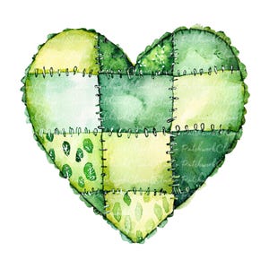 10 Green Heart Clipart Bundle, PNG & JPG, Printable Patchwork ...