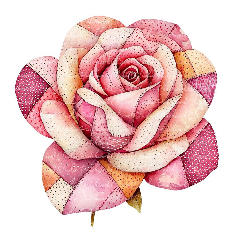 10 Pink Rose Clipart Bundle, PNG & JPG, Printable Patchwork Flowers ...