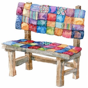 10 Bench Clipart Bundle, PNG & JPG, Printable Patchwork Benches ...