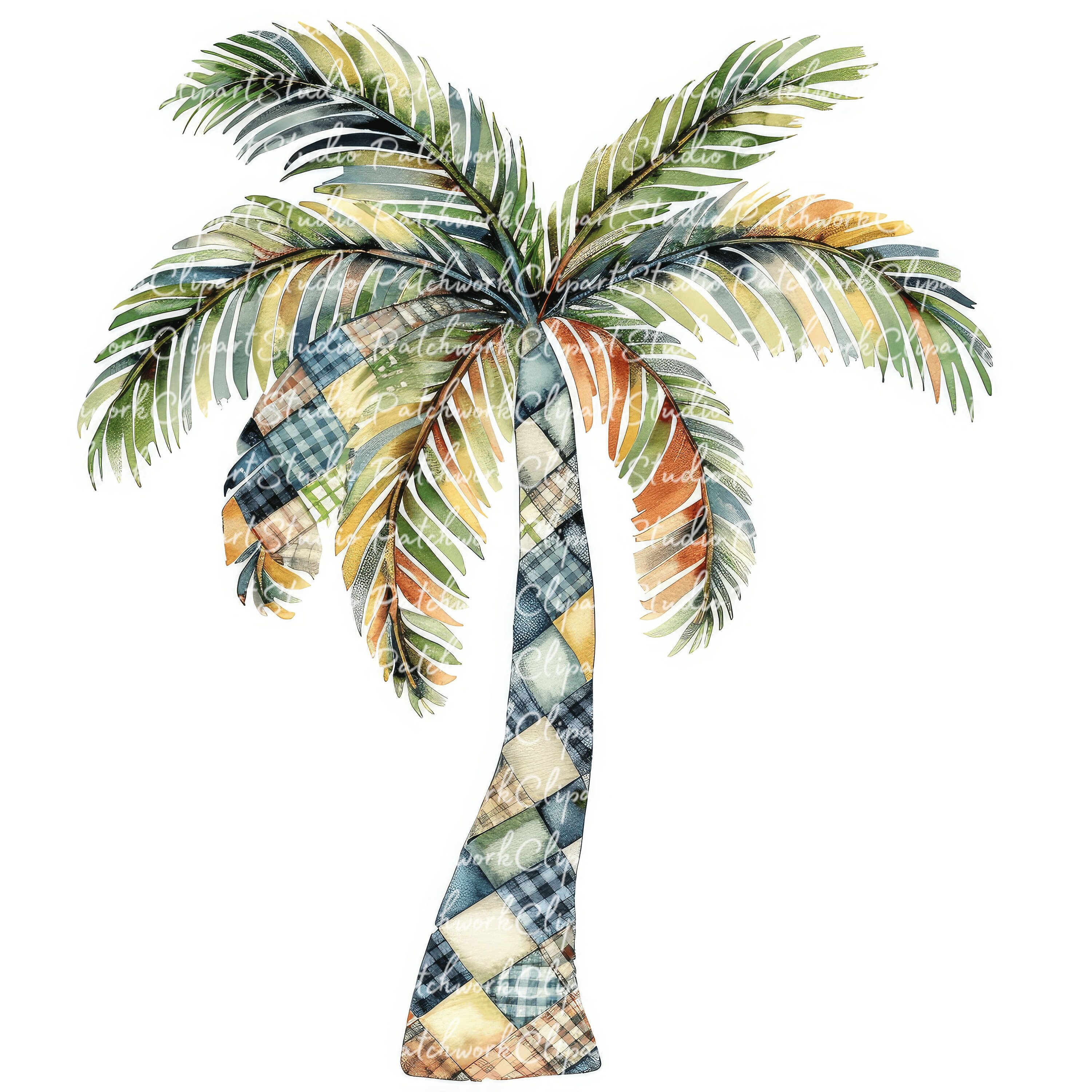 10 Palm Trees Clipart Bundle, PNG & JPG, Printable Patchwork Palm Tree ...
