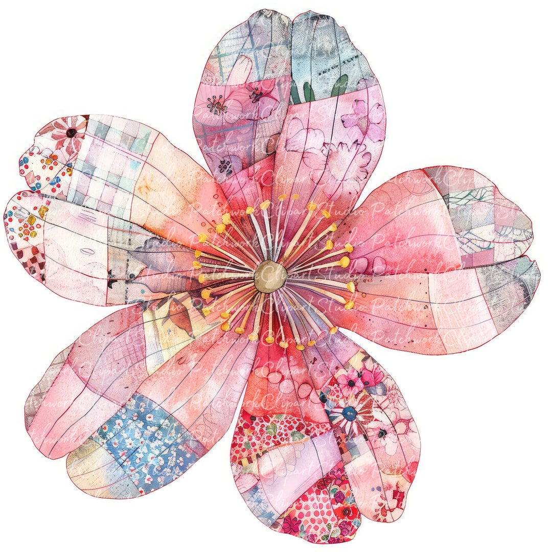 10 Cherry Blossom Flower Clipart Bundle, PNG & JPG, Printable Patchwork ...