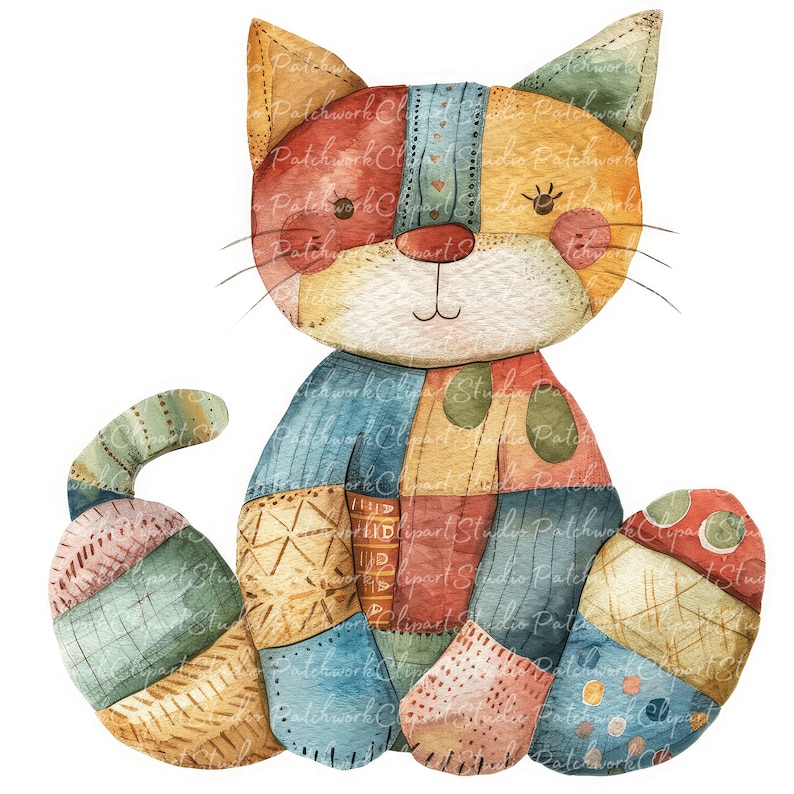10 Cats Clipart Bundle, PNG & JPG, Printable Patchwork Cat ...