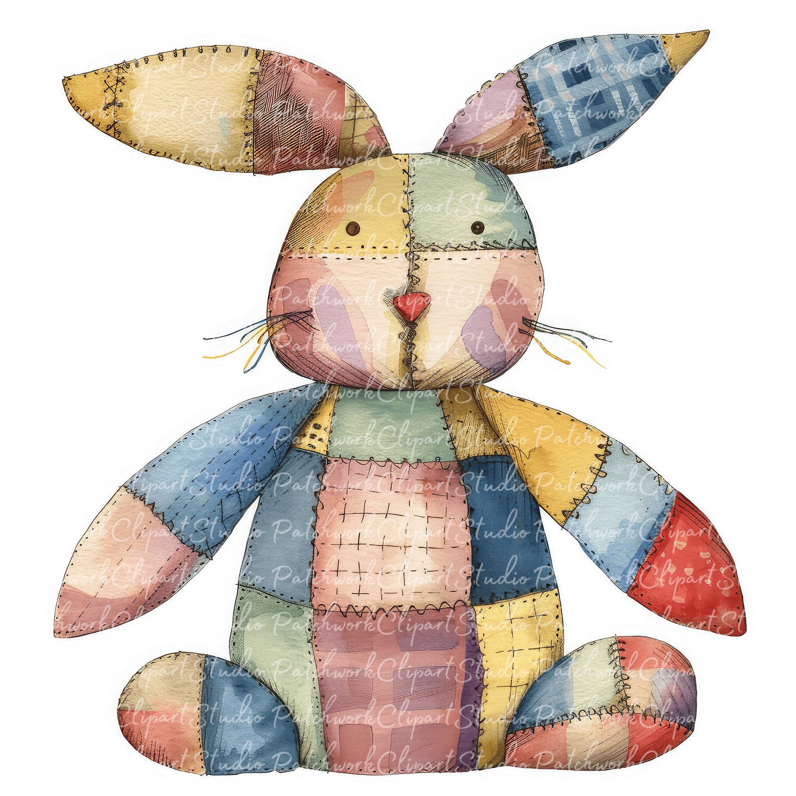 10 Rabbits Clipart Bundle, PNG & JPG, Printable Patchwork Rabbit ...