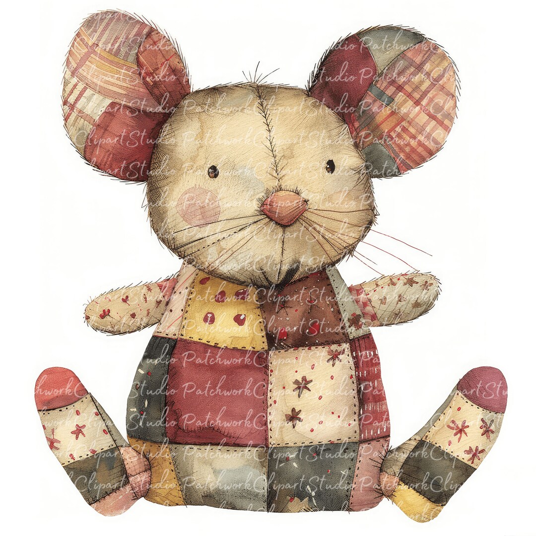10 Mice Clipart Bundle, PNG & JPG, Printable Patchwork Mouse ...