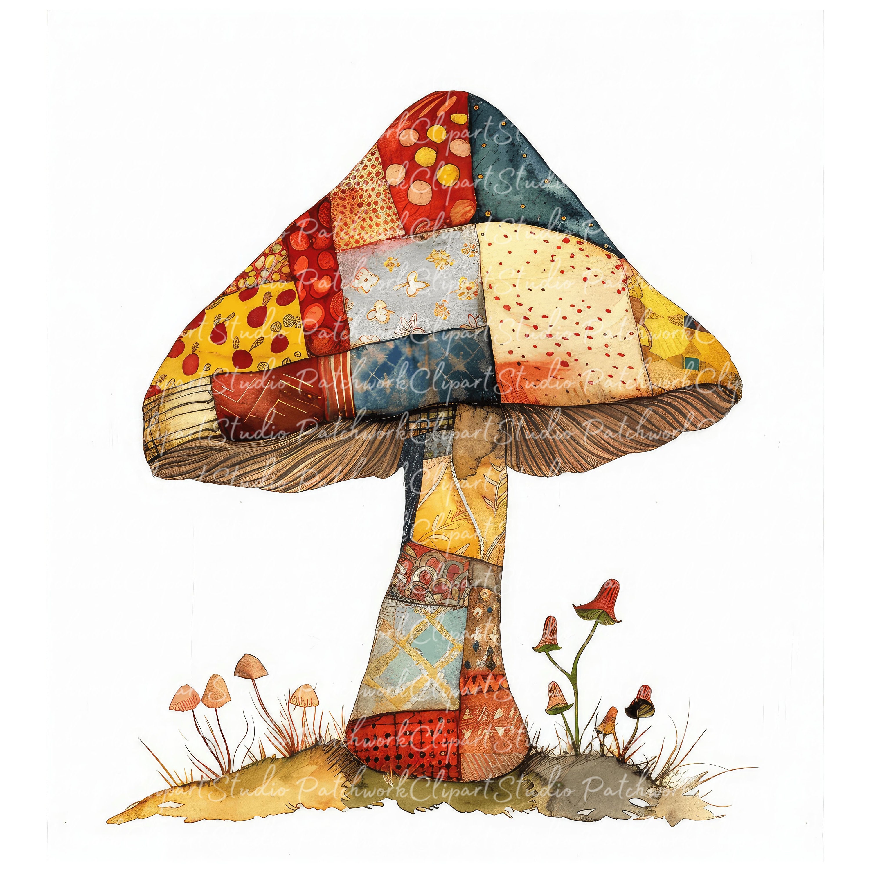 10 Mushrooms Clipart Bundle, PNG & JPG, Printable Patchwork Mushroom ...