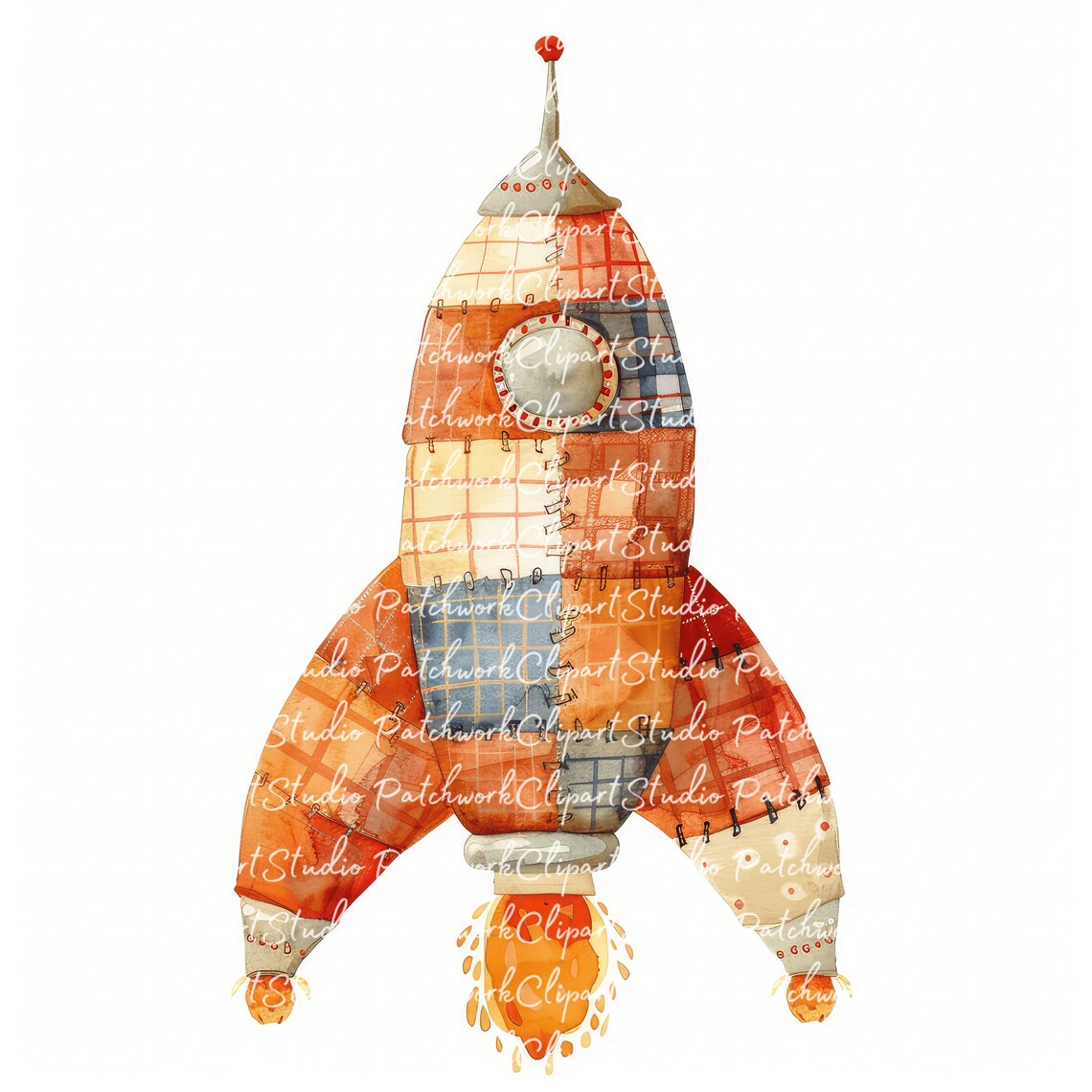 10 Rockets Clipart Bundle, Printable Patchwork Rocket, Quilted Fabric ...