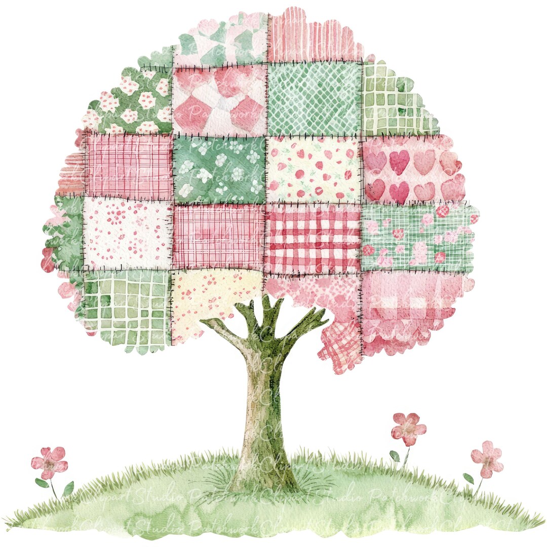 10 Spring Tree Clipart Bundle, PNG & JPG, Printable Patchwork ...