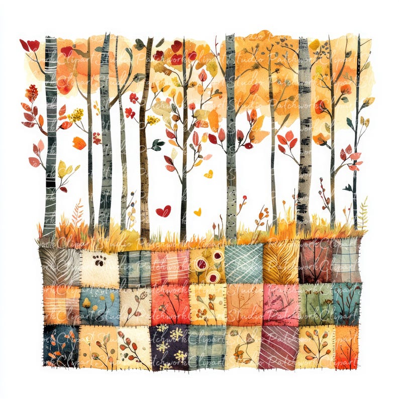 10 Autumn Forest Clipart Bundle, PNG & JPG Printable Patchwork, Forest ...