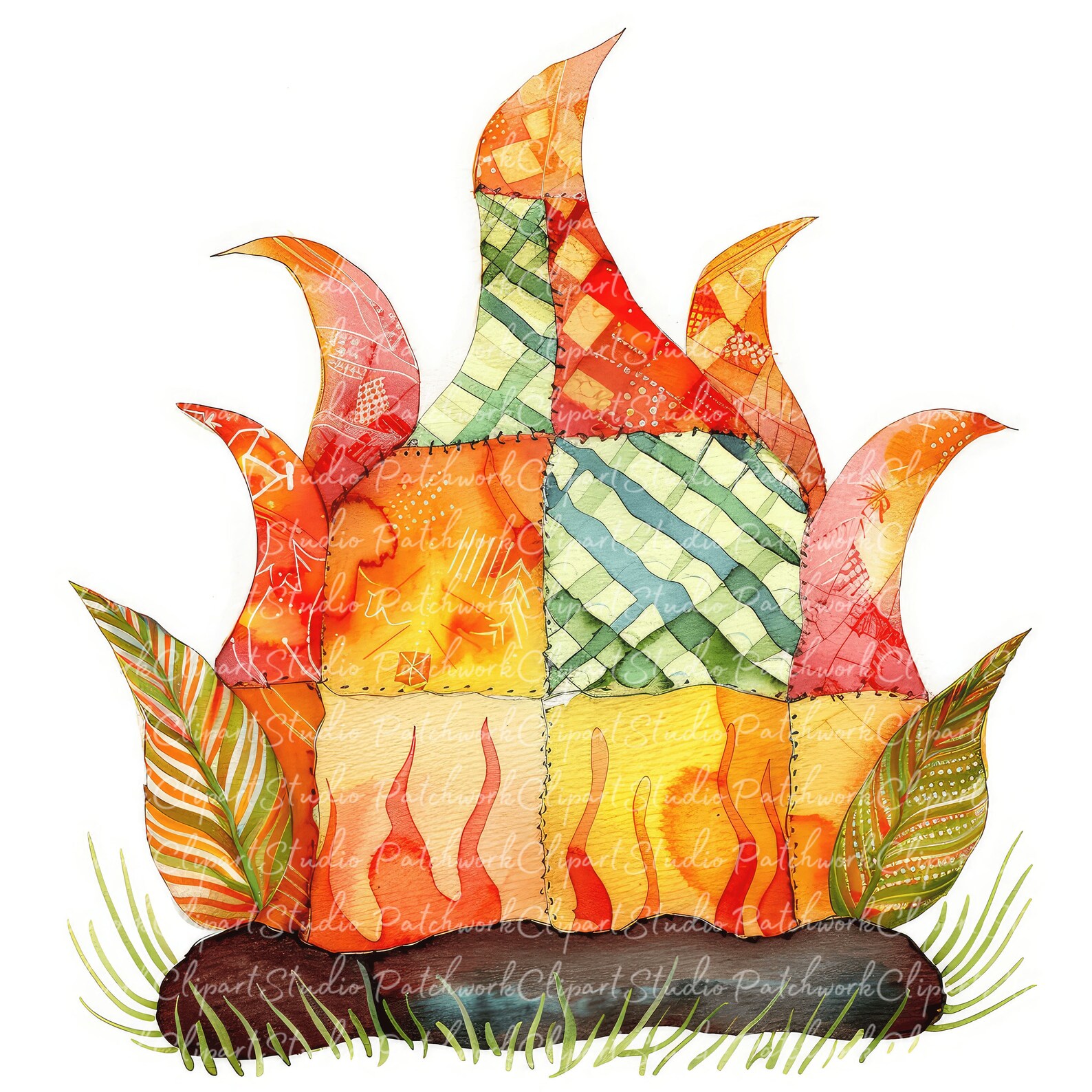 10 Fire Clipart Bundle, PNG & JPG, Printable Patchwork Flames ...