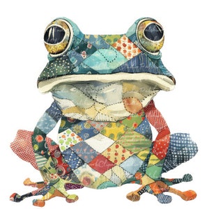 10 Frogs Clipart Bundle, PNG & JPG, Printable Patchwork Frog ...
