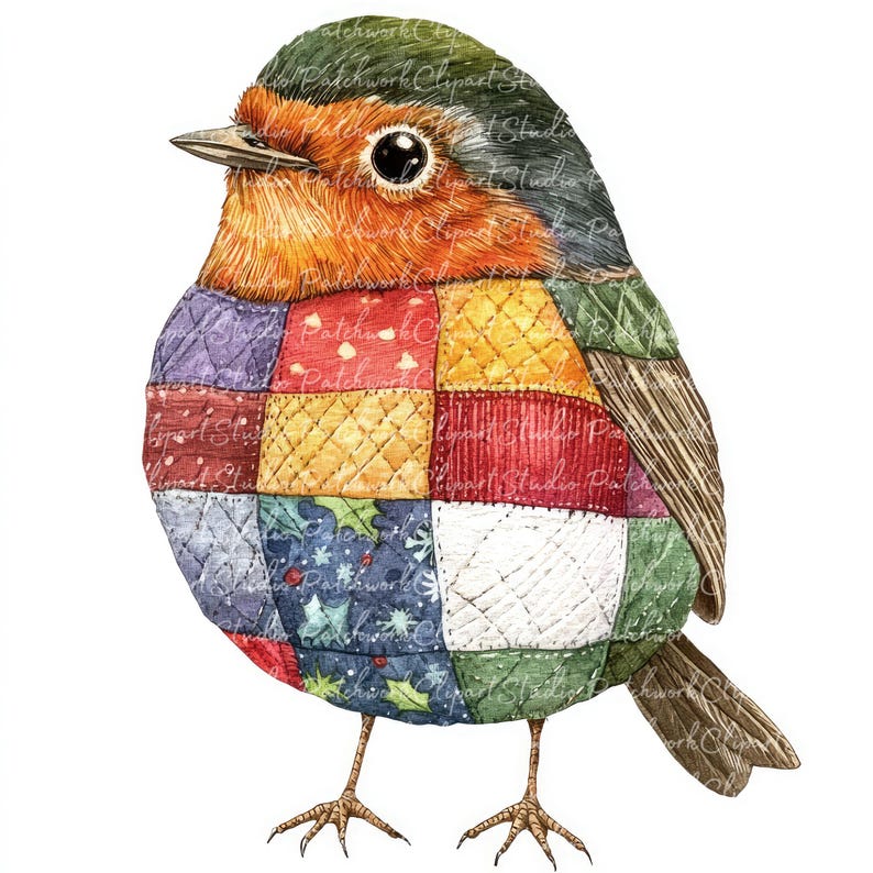 10 Robin Clipart Bundle, PNG & JPG, Printable Patchwork, Christmas ...