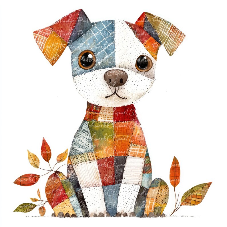 10 Autumn Dog Clipart Bundle, PNG & JPG, Printable Patchwork, Dog in ...