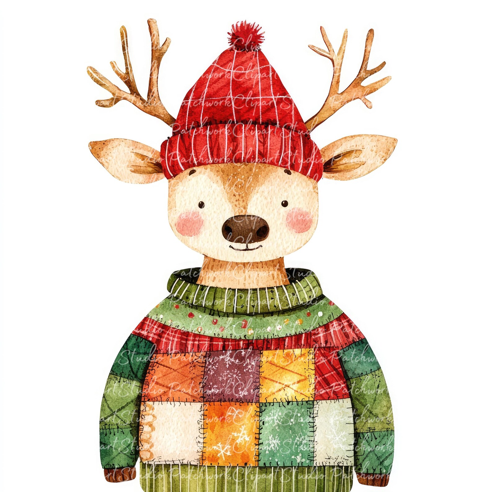 10 Christmas Reindeer Clipart Bundle, PNG & JPG, Printable Patchwork ...