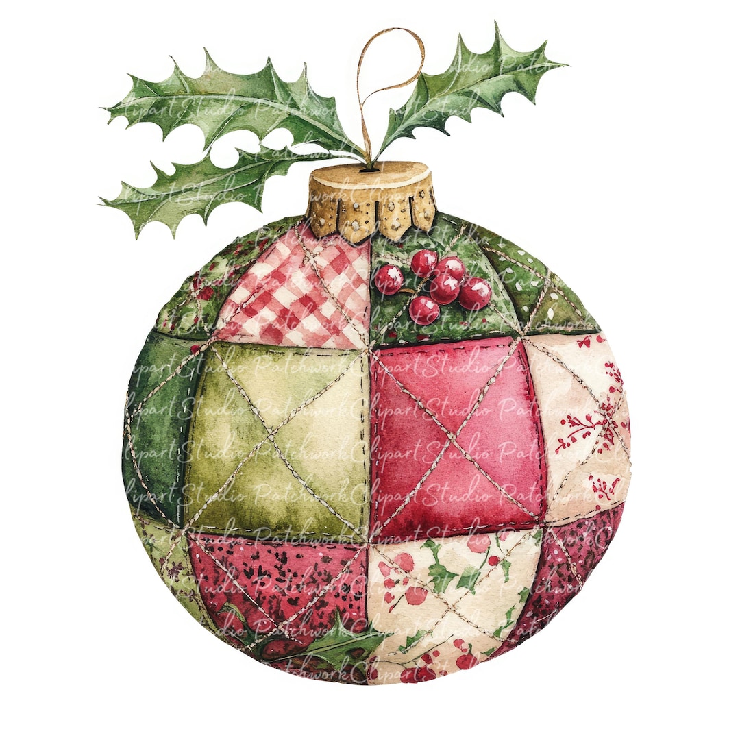 15 Christmas Bauble Clipart Bundle, PNG & JPG, Printable Patchwork ...