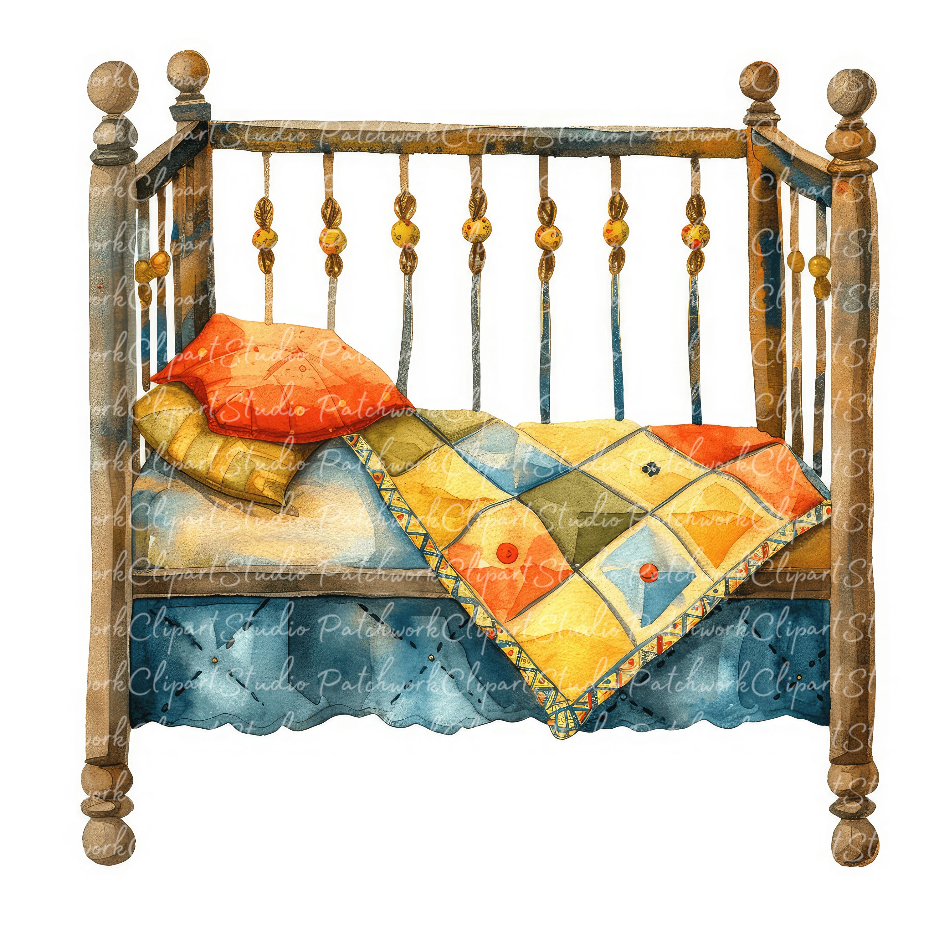 10 Children's Beds Clipart Bundle, PNG & JPG, Printable Patchwork Bed ...