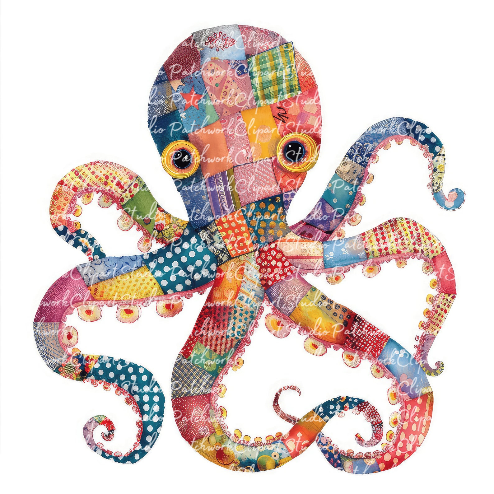 10 Octopus Clipart Bundle, PNG & JPG, Printable Patchwork Octopus ...
