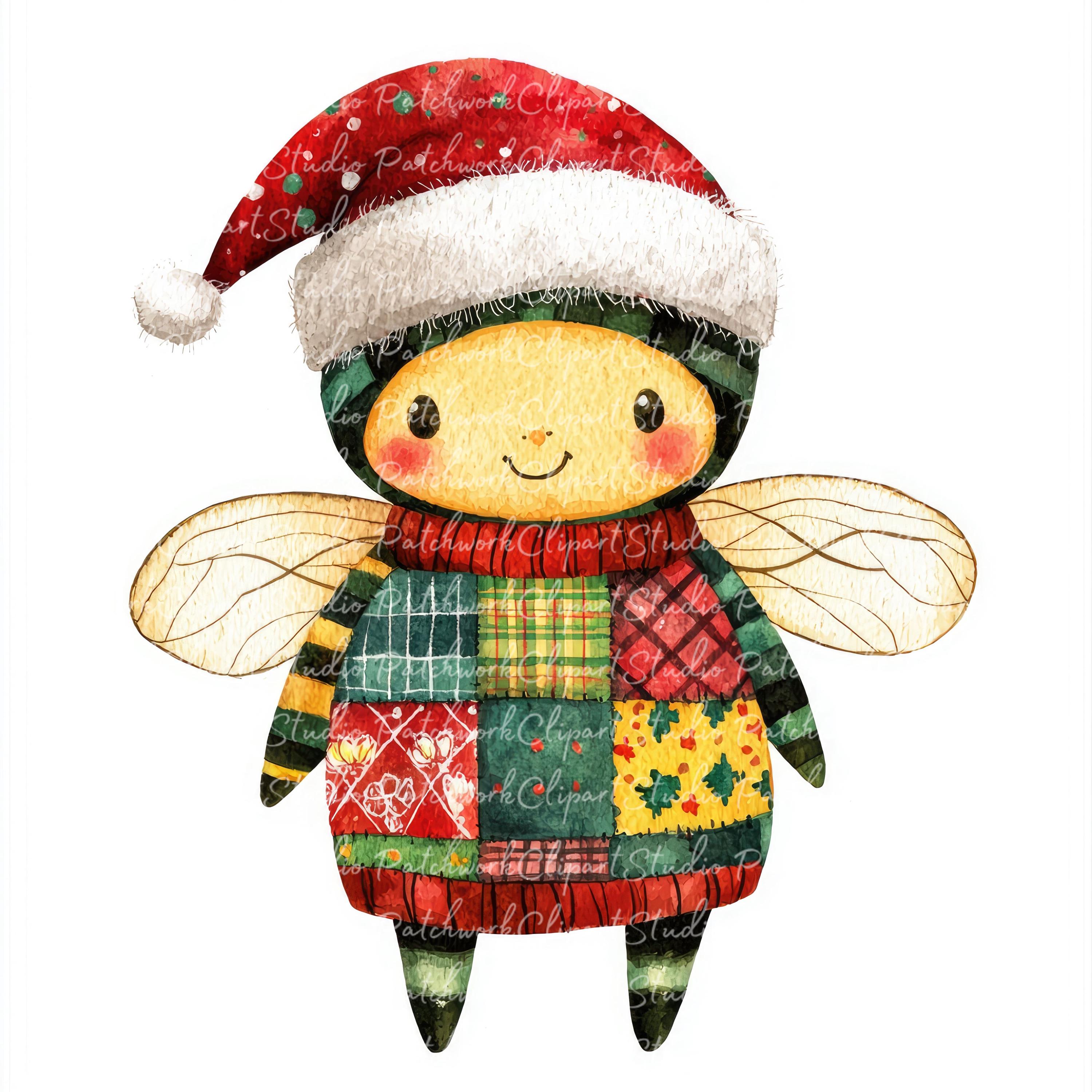 10 Christmas Bee Clipart Bundle, PNG & JPG, Printable Patchwork, XMAS ...