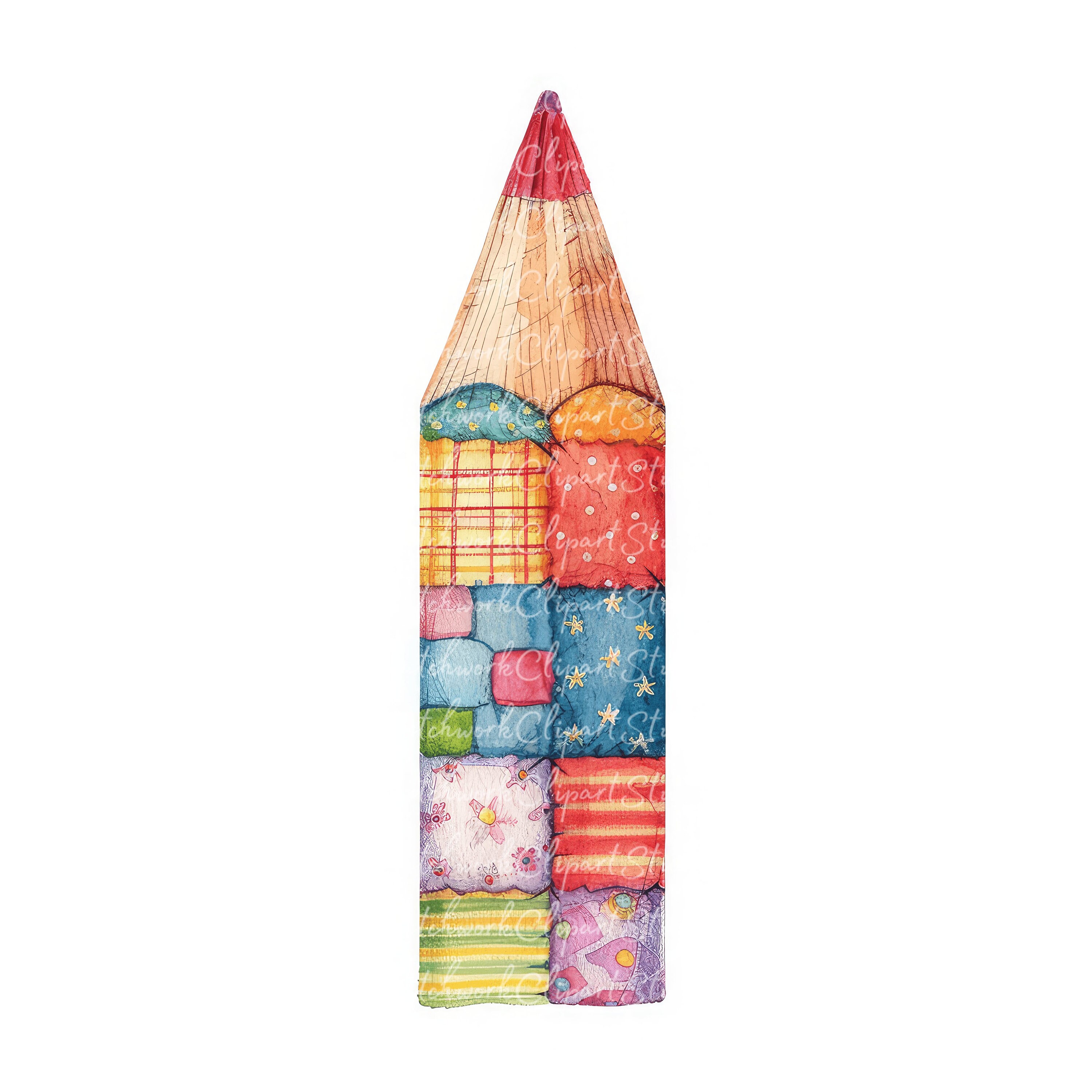 10 Pencils Clipart Bundle, PNG & JPG, Printable Patchwork Pencil ...