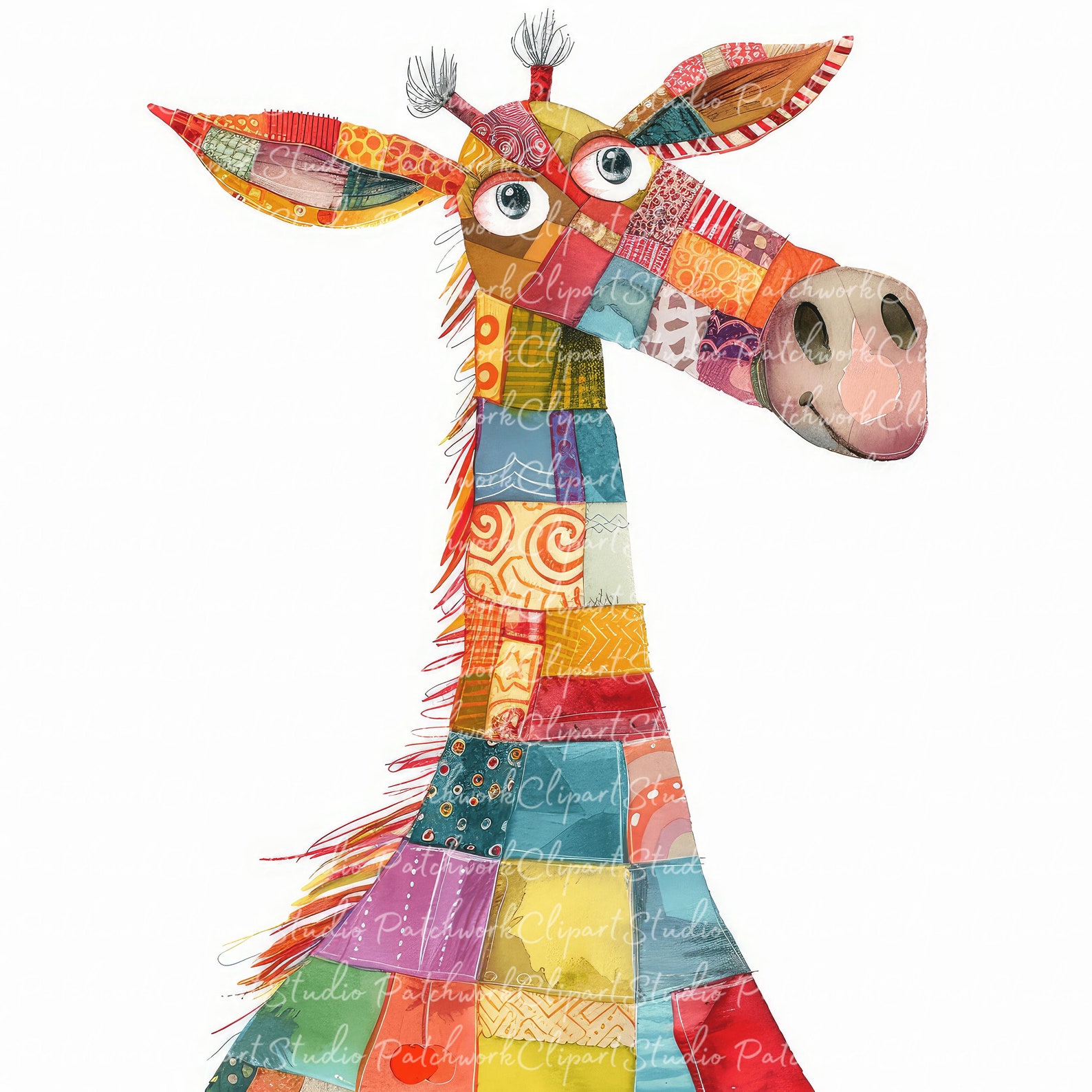 10 Giraffes Clipart Bundle, PNG & JPG, Printable Patchwork Giraffe ...