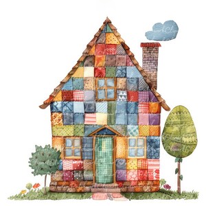 10 Houses Clipart Bundle, PNG & JPG, Printable Patchwork House ...