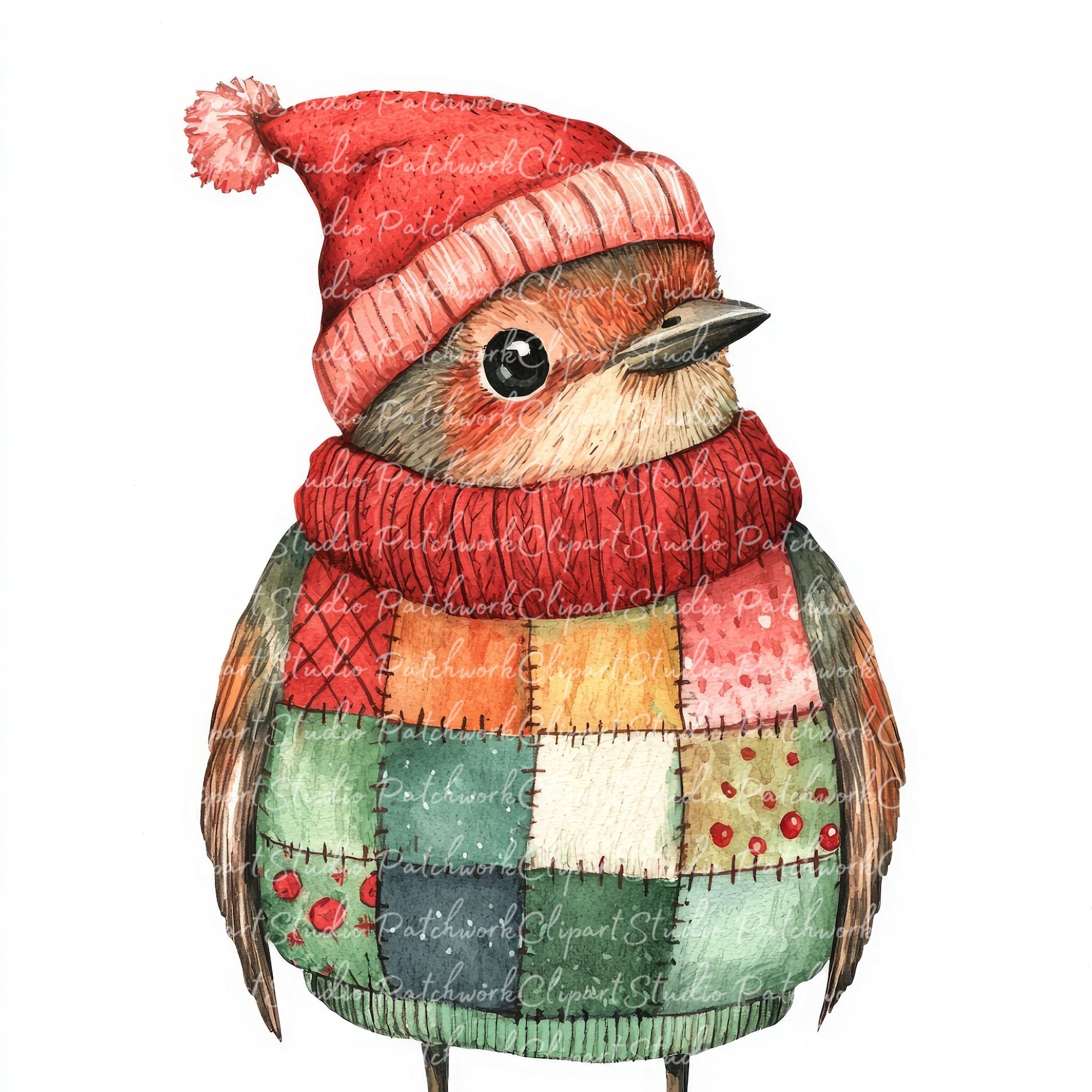 10 Christmas Robin Clipart Bundle, PNG & JPG, Printable Patchwork ...