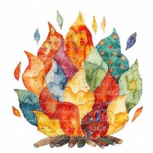 10 Fire Clipart Bundle, PNG & JPG, Printable Patchwork Flames ...