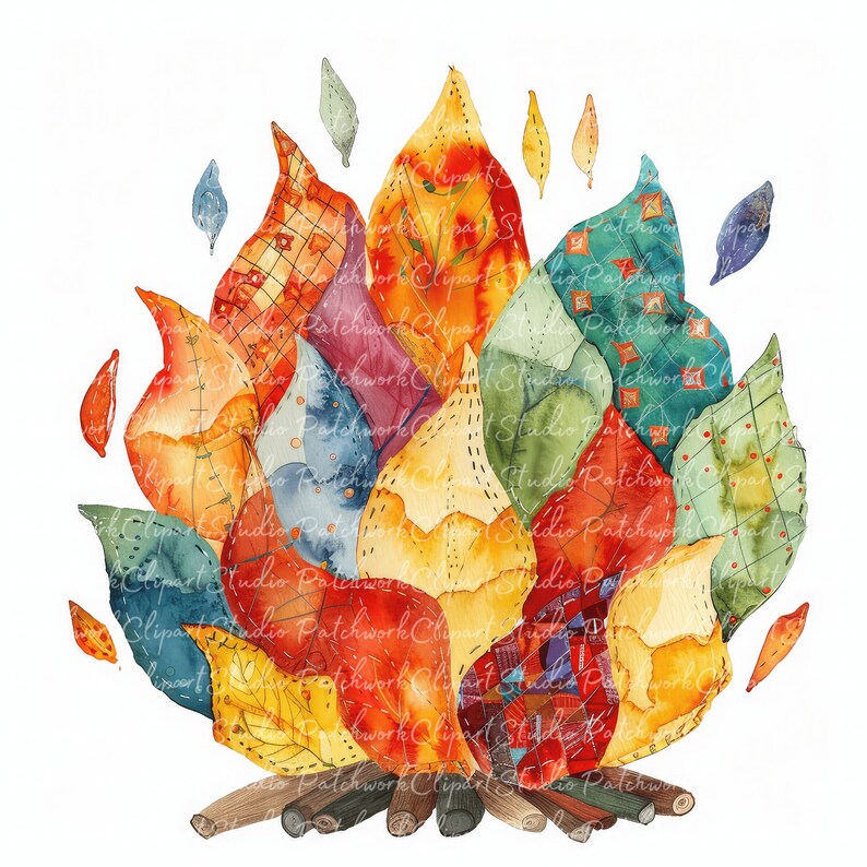 10 Fire Clipart Bundle, PNG & JPG, Printable Patchwork Flames ...