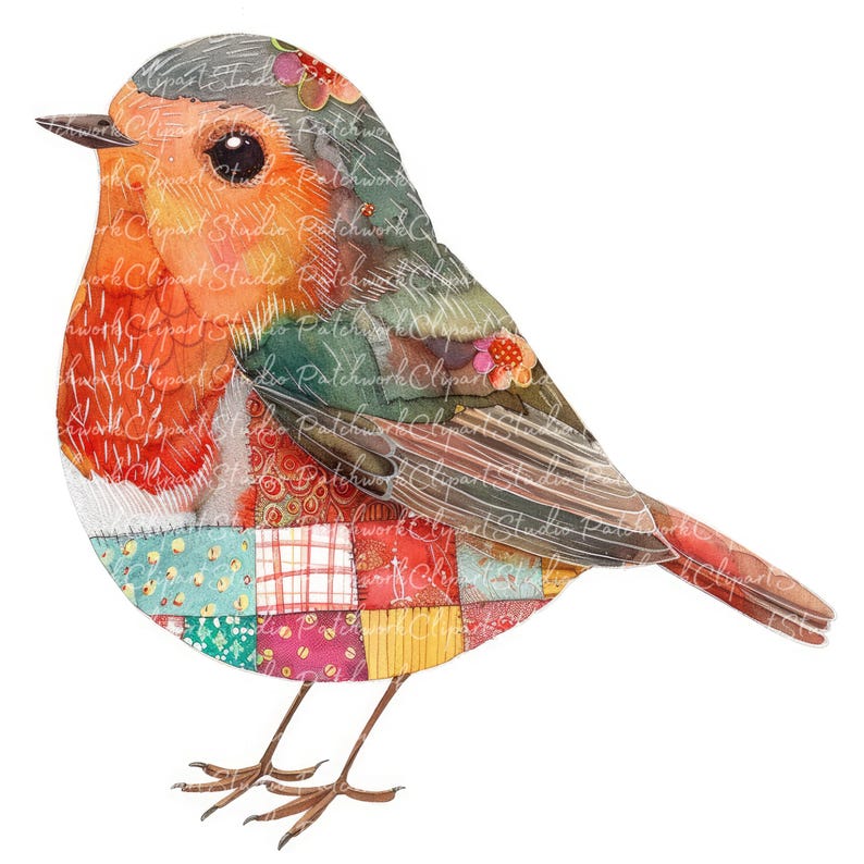 10 Robin Clipart Bundle, PNG & JPG, Printable Patchwork, Christmas ...