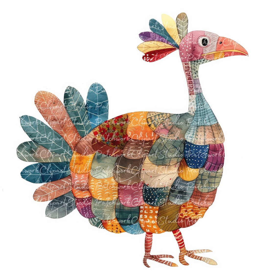 10 Turkeys Clipart Bundle, Printable Patchwork Turkey, Quilted Fabric ...