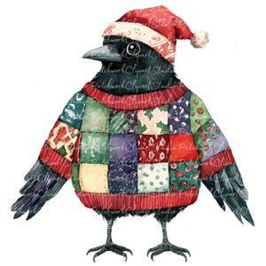 10 Christmas Crow Clipart Bundle, PNG & JPG, Printable Patchwork ...